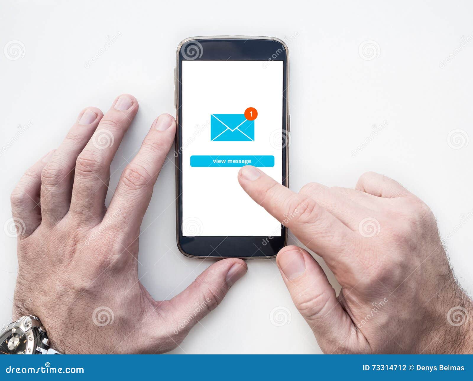 Hands Using Smartphone with Email App Interface on Screen Stock Photo ...