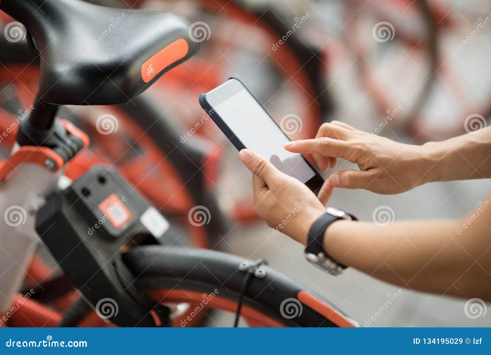 Woman Scanning the QR Code of Shared Bike Stock Image - Image of ...