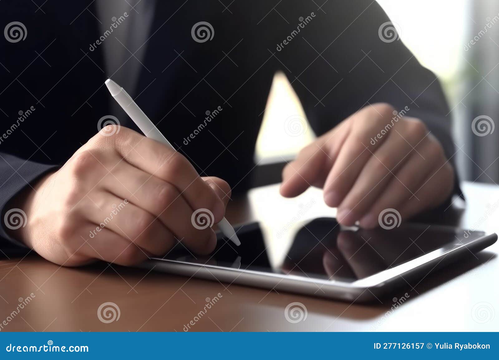 Hands Using Tablet Computer. Generate Ai Stock Illustration ...