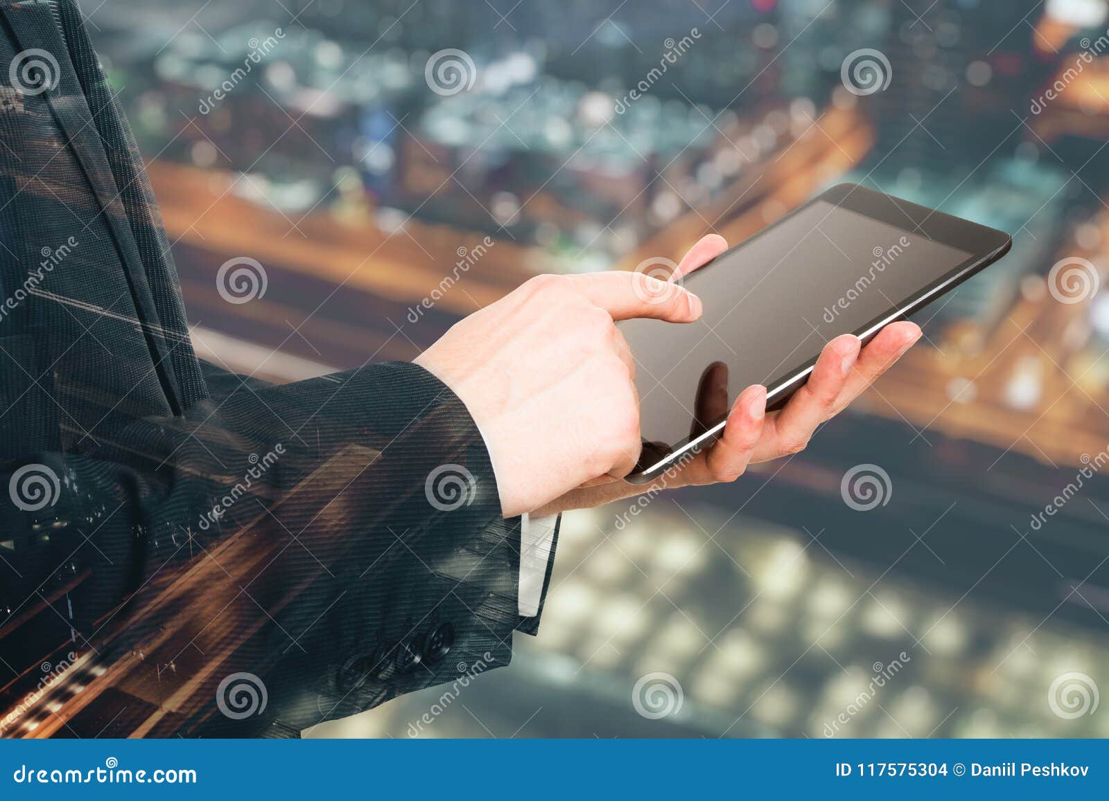 Hands using tablet stock photo. Image of multiexposure - 117575304