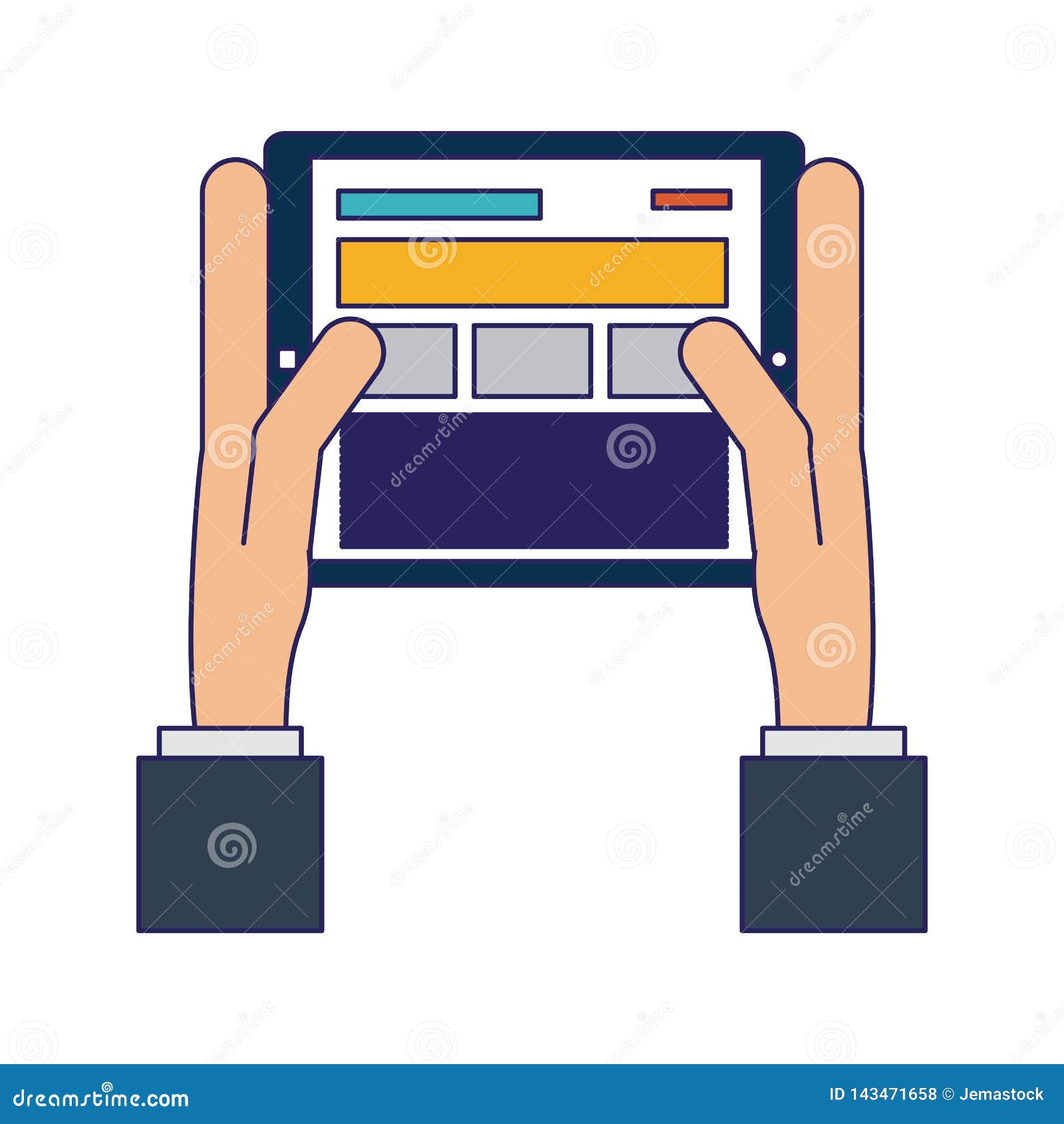 Hands using tablet stock vector. Illustration of computer - 143471658