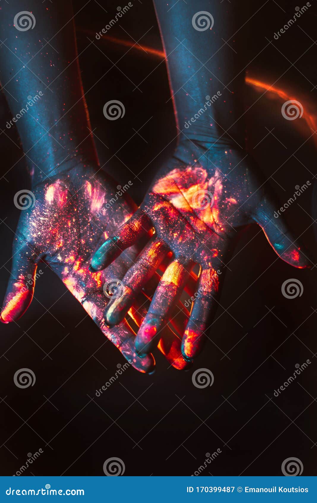 Hands with Uv Painting and Blacklight Stock Image - Image of hands ...