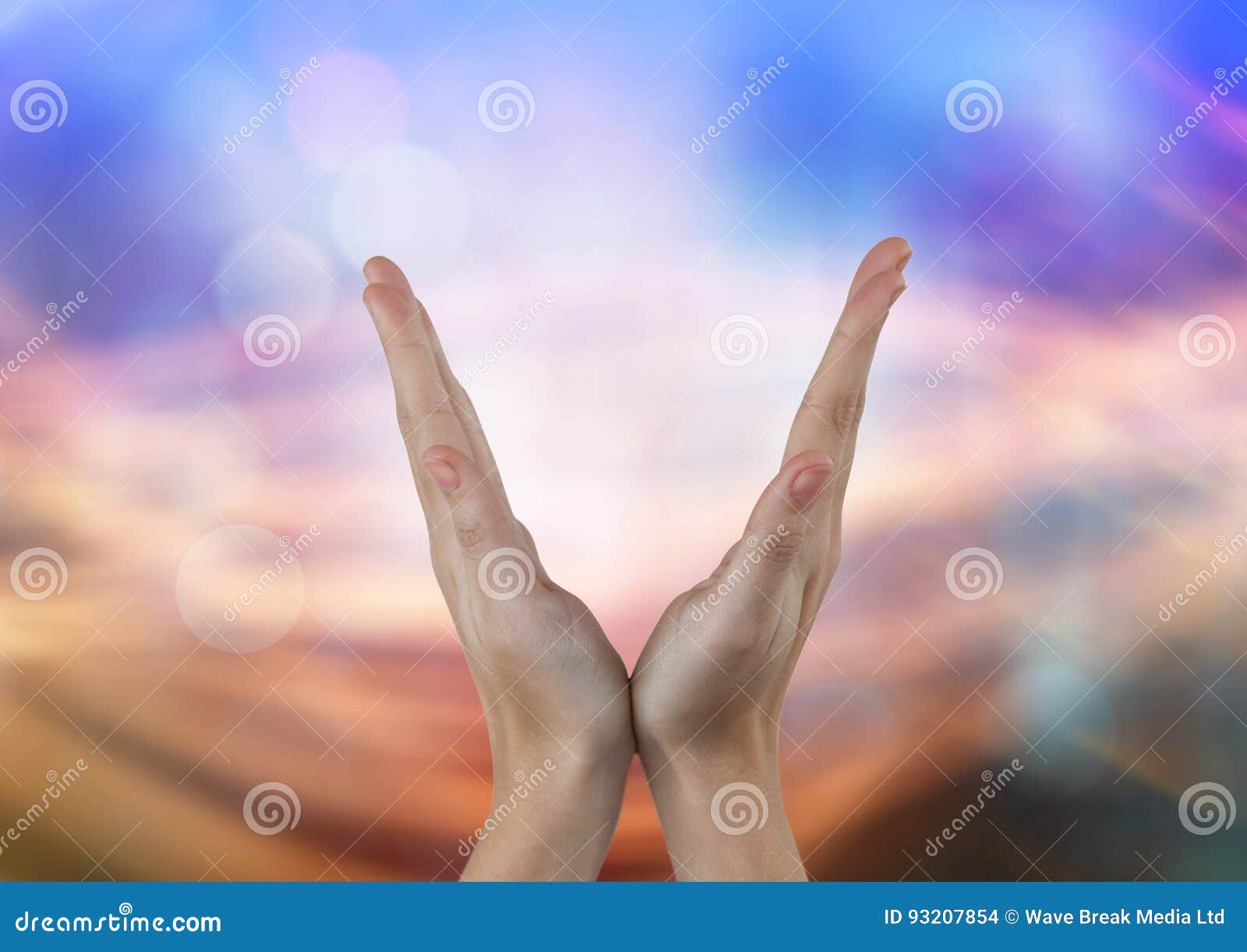 Hands in V Shape with Abstract Light Background Stock Photo - Image of ...