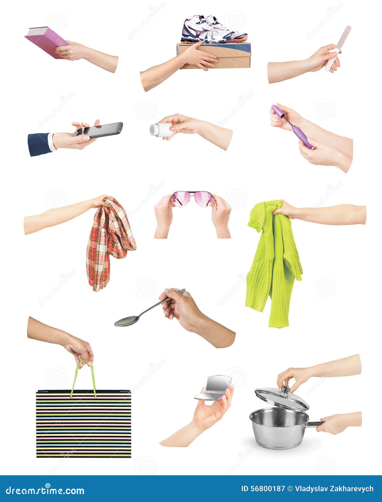 Hands with various objects stock image. Image of marketing - 56800187