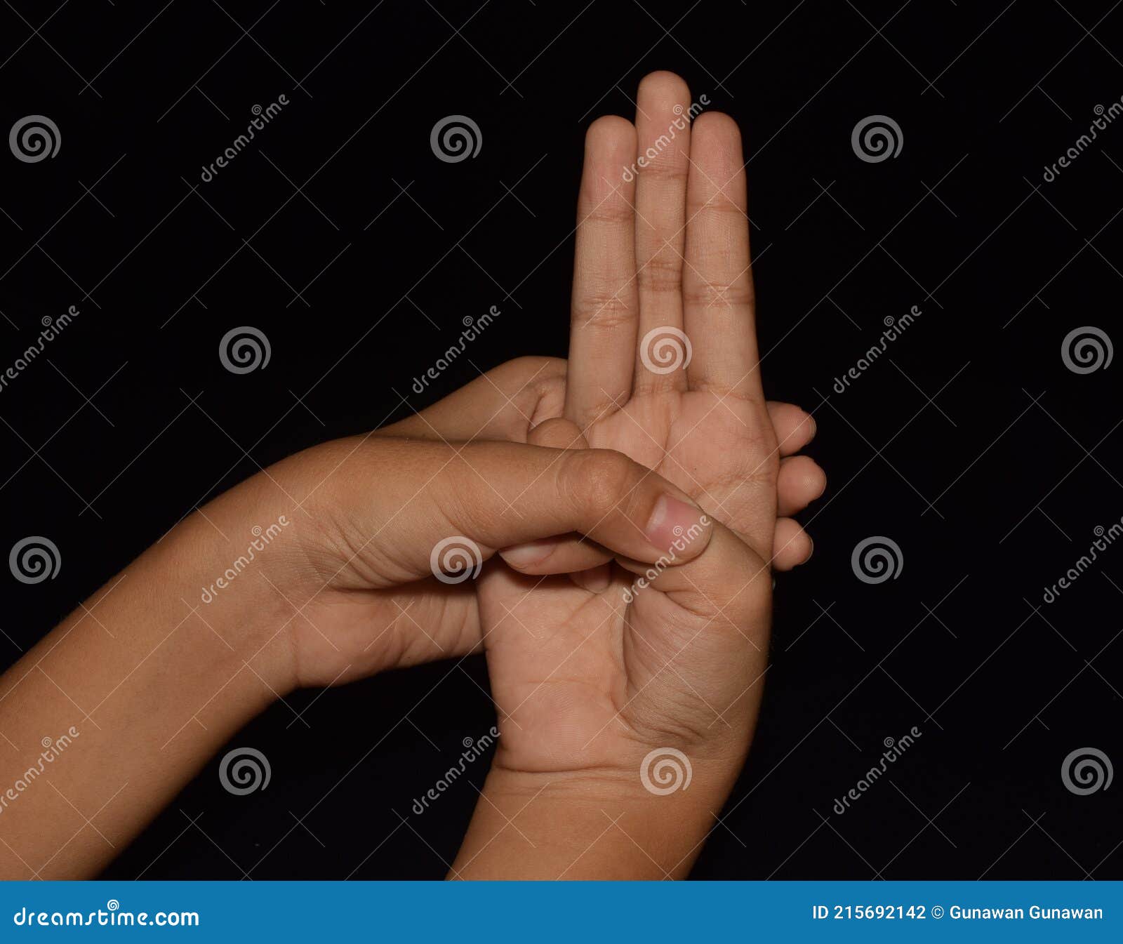 Hands in Varuna Mudra Isolated on Black Background. Stock Photo - Image ...