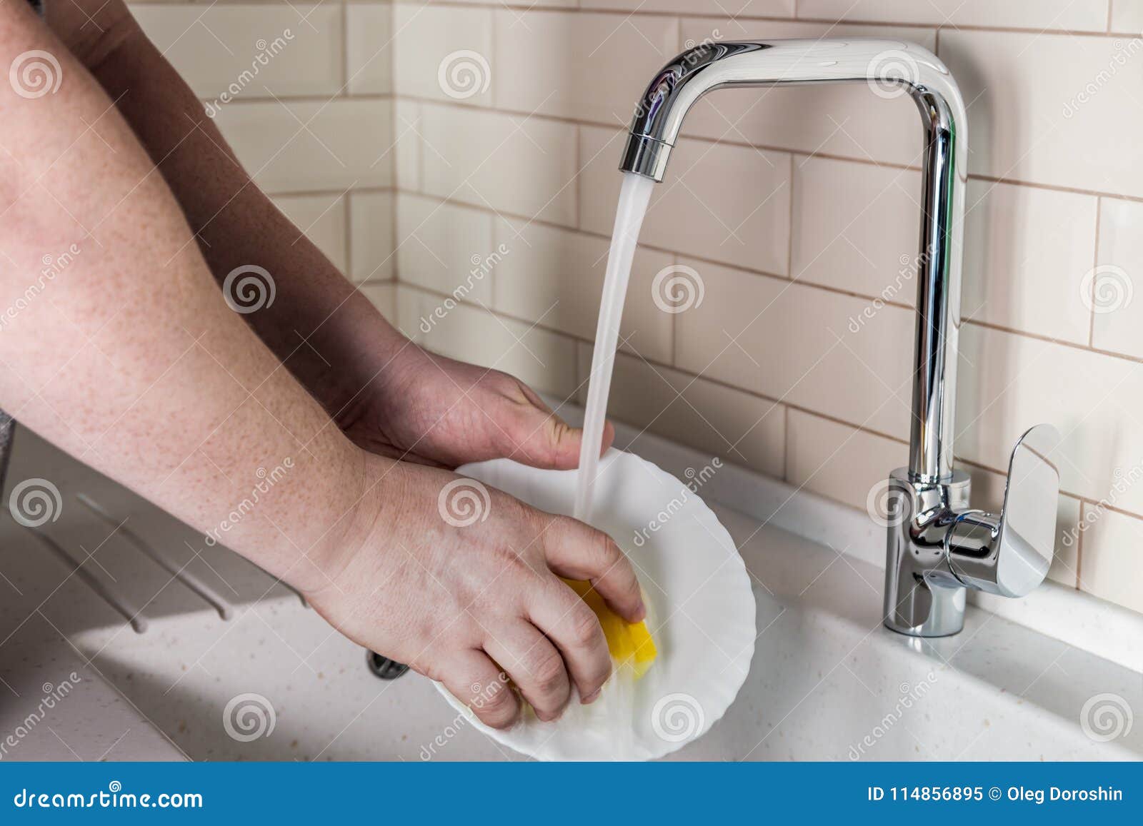 Hands Wash Dishes Under the Tap Stock Image - Image of interior ...