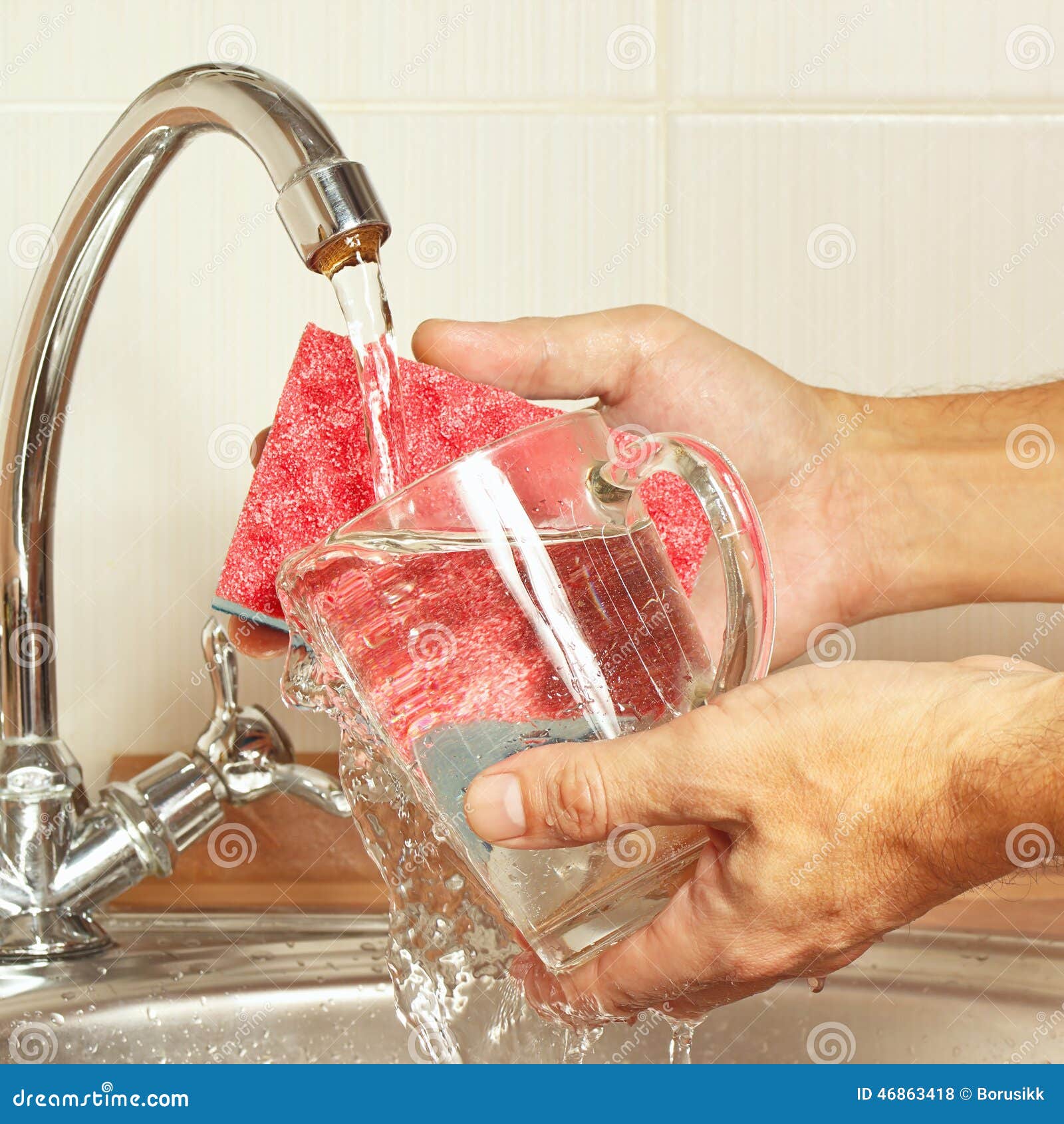Hands Wash the Glass Over the Sink in Kitchen Stock Photo - Image of ...