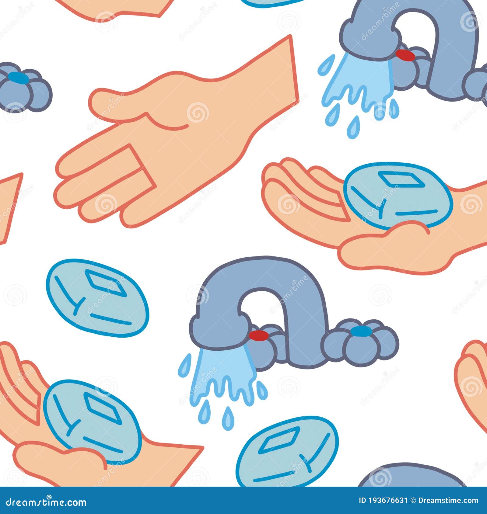 Hands Washing Color Seamless Pattern Vector Illustration. Wash Your ...