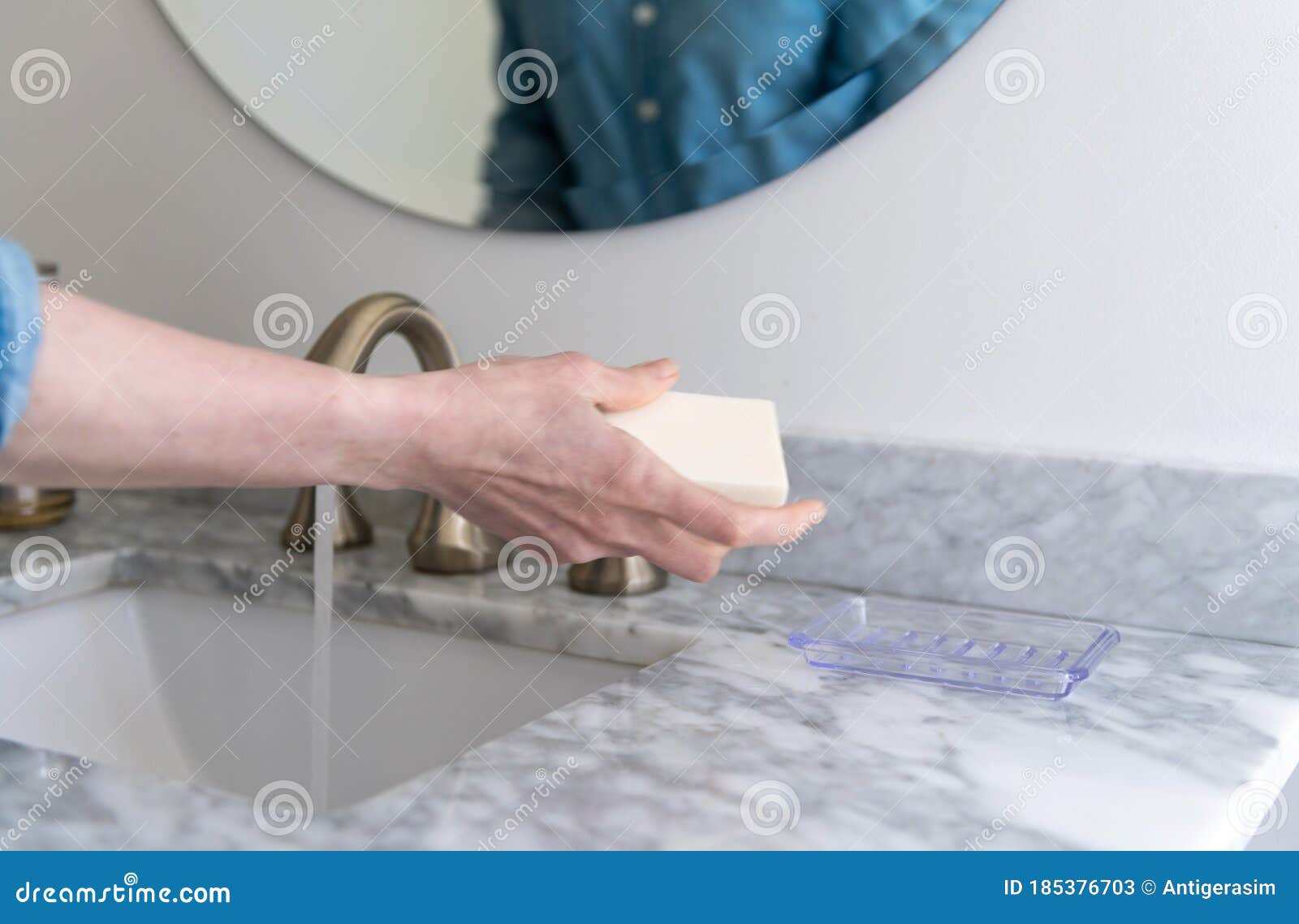 Hands Washed with Soap Over Modern Sink Vanity Stock Image - Image of ...