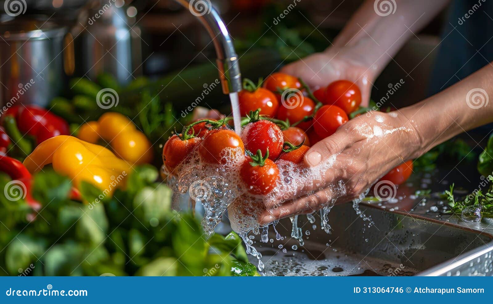 Hands Washing Vegetables at a Kitchen Sink, Generative AI Stock Photo ...
