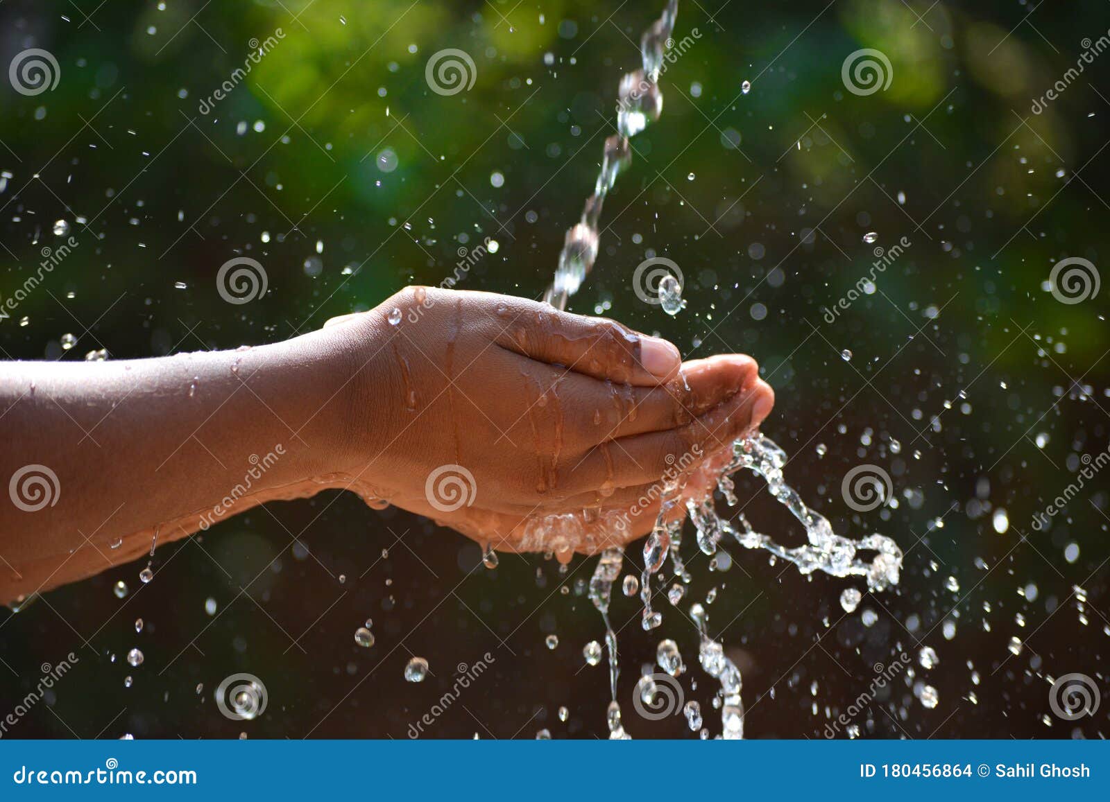 Hands with water splash. stock photo. Image of body - 180456864