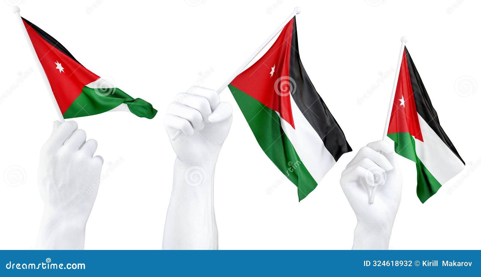 Hands Waving Flag of Jordan Isolated on White. 3d Rendering Stock ...