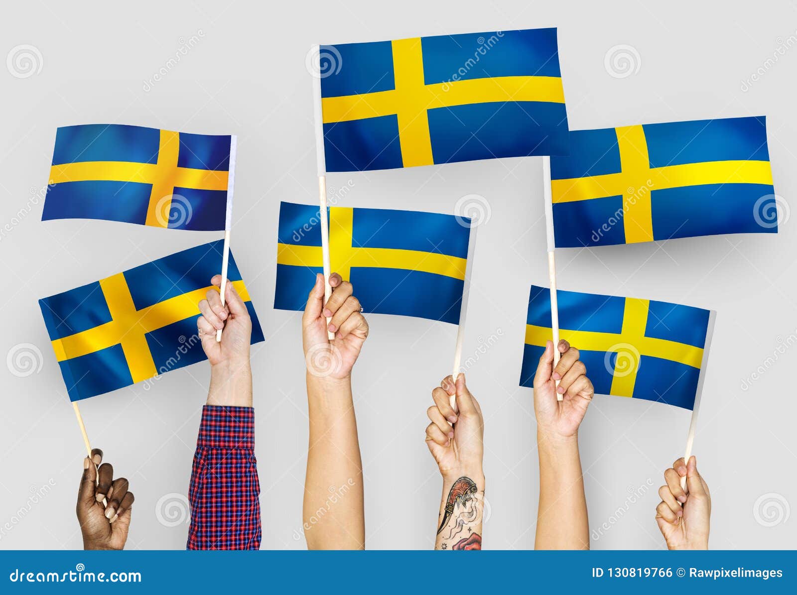 Hands Waving the Flags of Sweden Stock Photo - Image of tattoo, nation ...