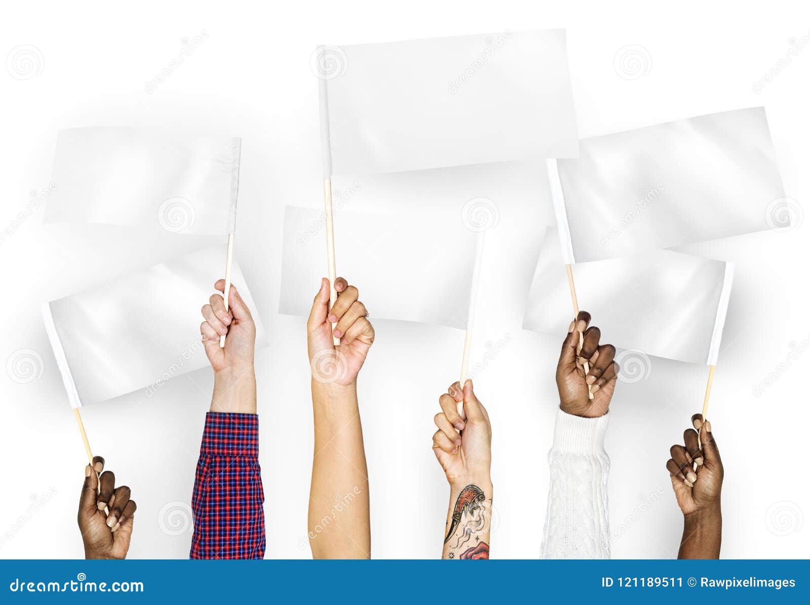 Hands Waving White Empty Flags Stock Image - Image of flag, space ...