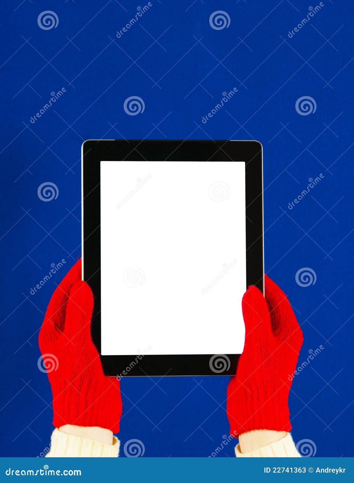 Hands Wearing Red Gloves Holding a Tablet PC Stock Image - Image of ...