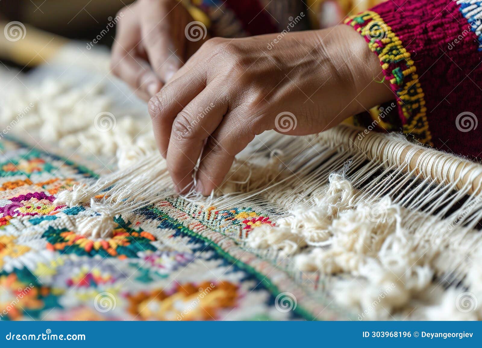 Hands Weaving Intricate Patterns in Textiles Stock Illustration ...