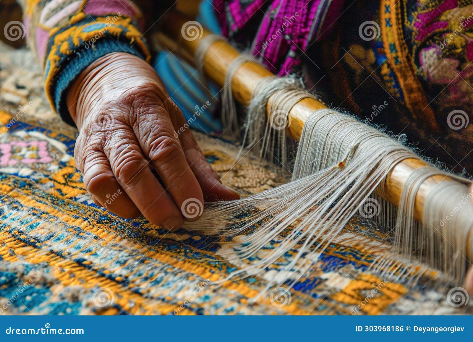 Hands Weaving Intricate Patterns in Textiles Stock Illustration ...