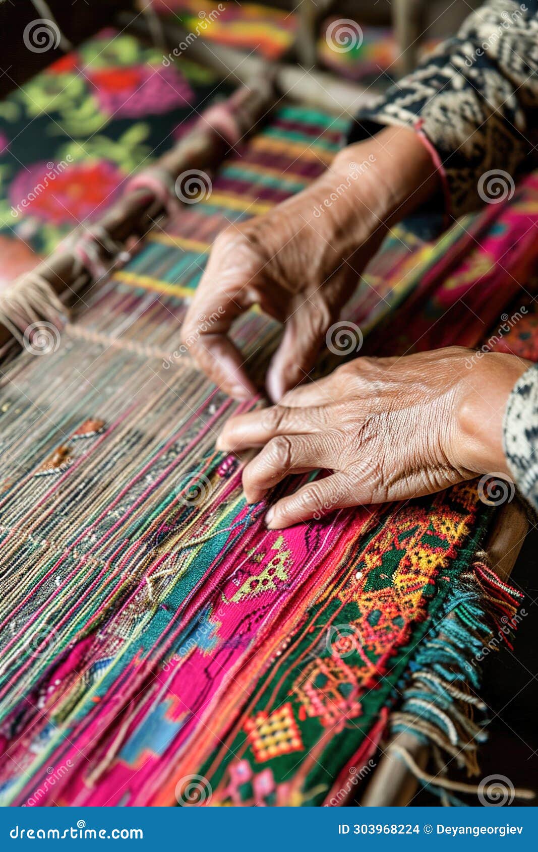 Hands Weaving Intricate Patterns in Textiles Stock Illustration ...