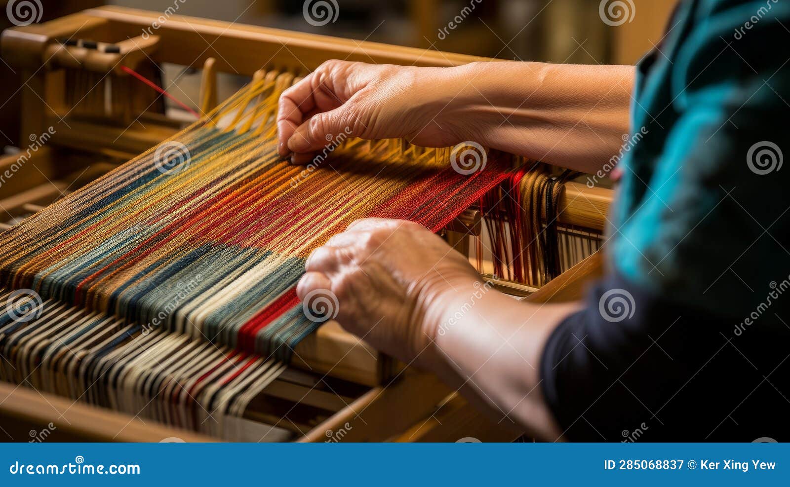 Hands Weaving a Yarn Tapestry on a Lap Loom Stock Illustration ...