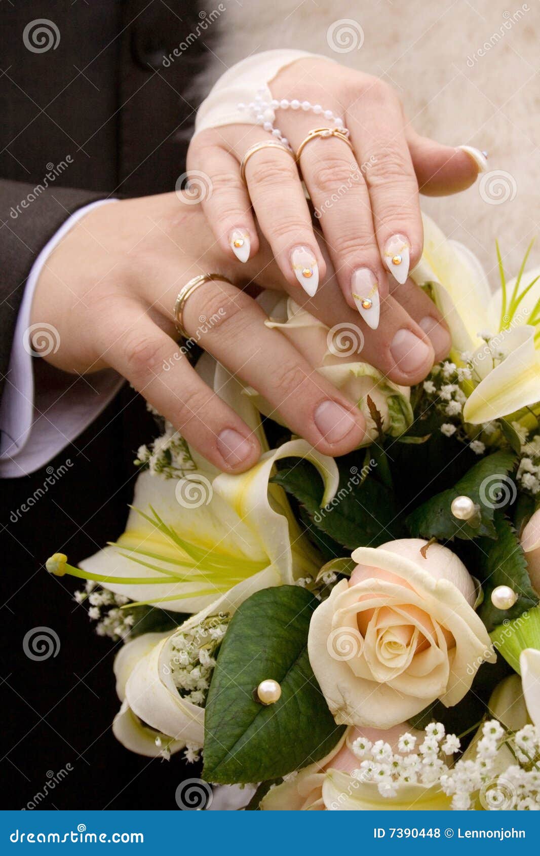 Hands and wedding flowers stock photo. Image of bride - 7390448