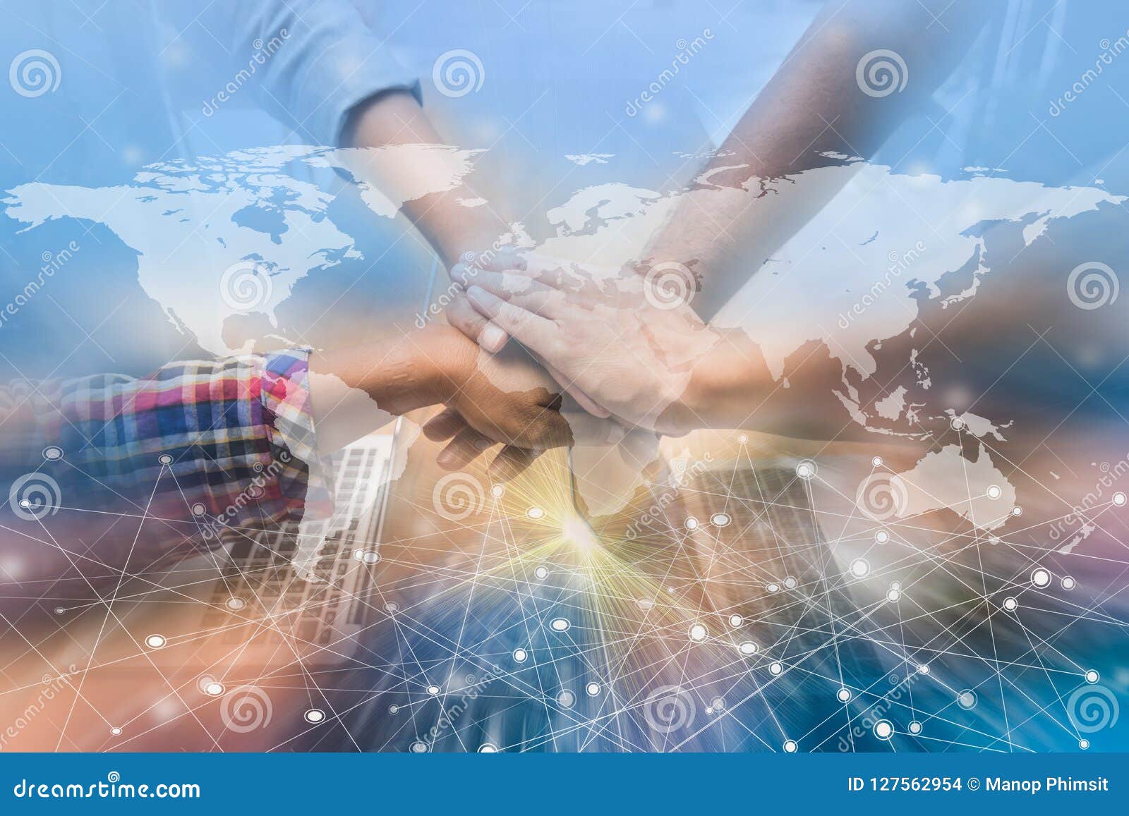 Hands Were a Collaboration Concept of Teamwork with Technology E Stock ...