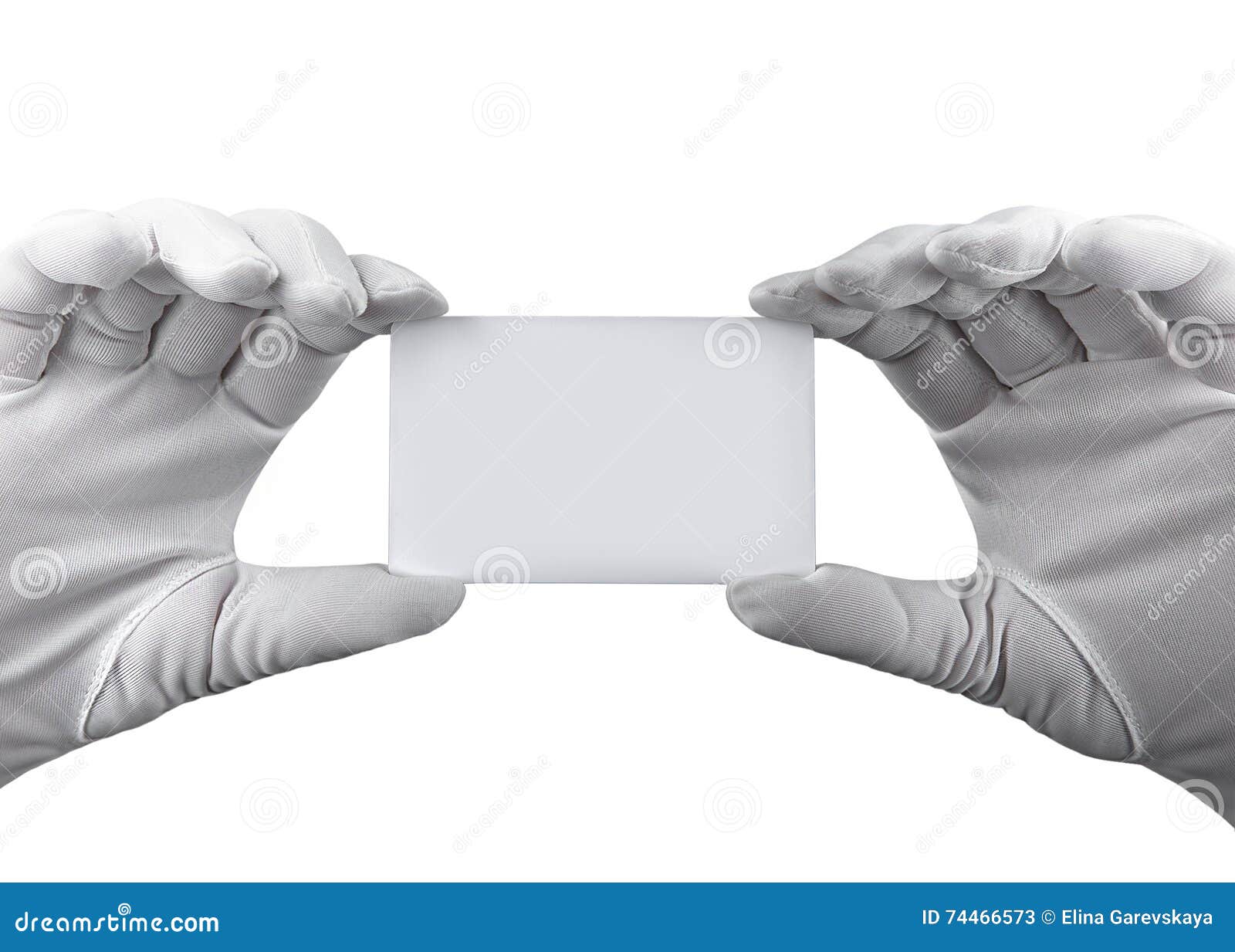 Hands in White Gloves Holding a White Plastic Card on a White ...