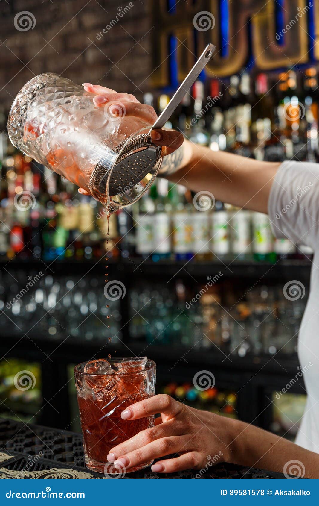 Hands of woman bartender stock photo. Image of drink - 89581578
