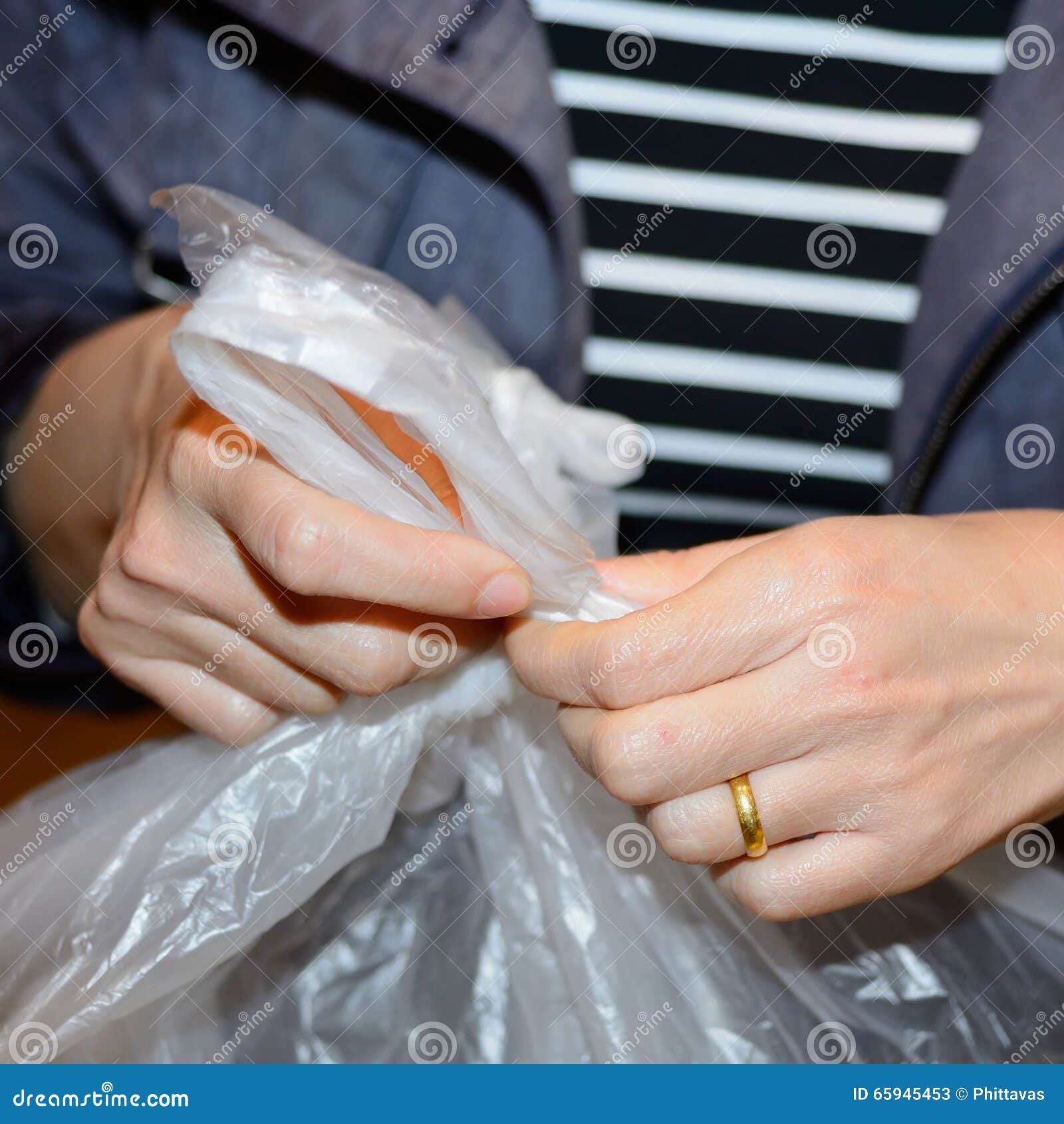 Hands Woman Binding Plastic Bag Stock Image - Image of market, woman ...