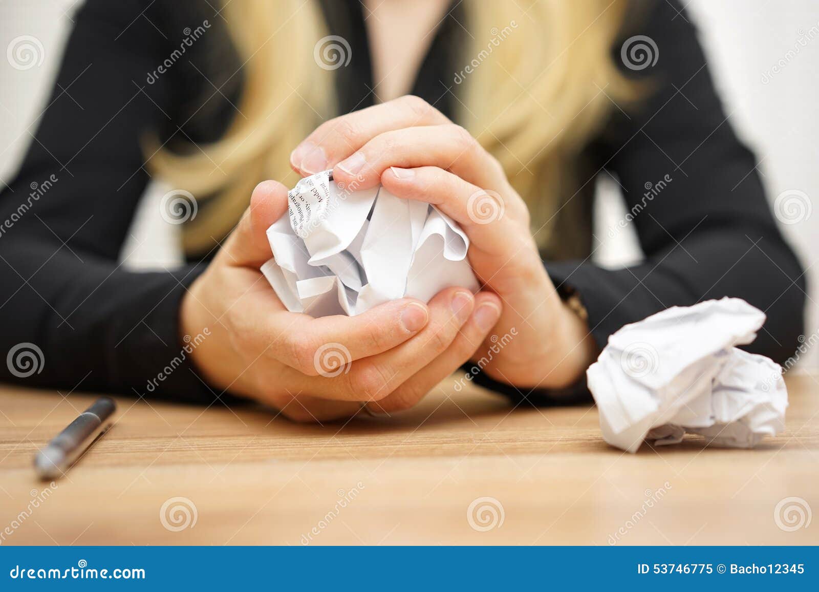 Hands of Woman Crumple Sheets of Paper at the Table Stock Image - Image ...