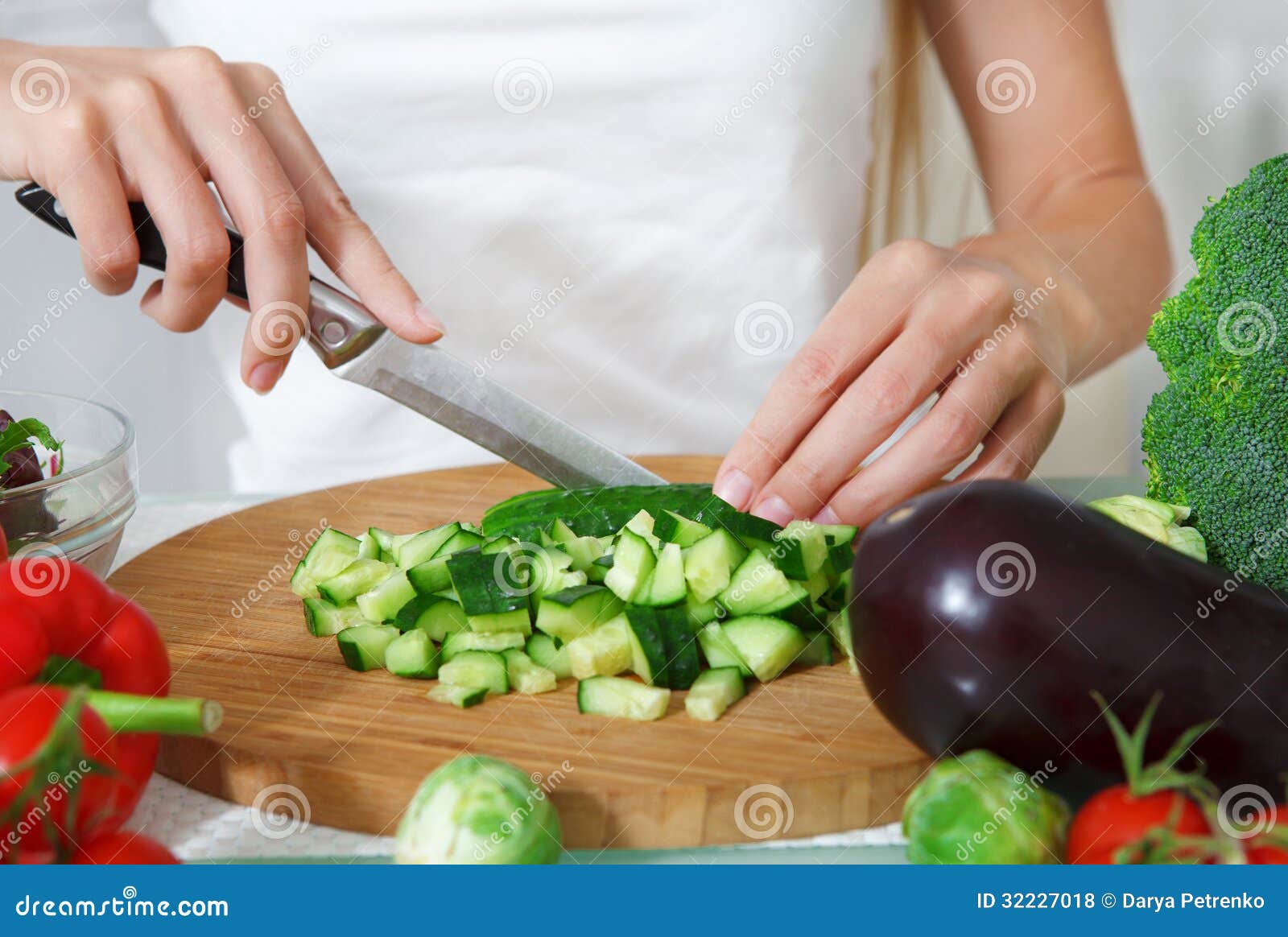Hands of a Woman Cutting Vegetables Stock Photo - Image of cucumber ...