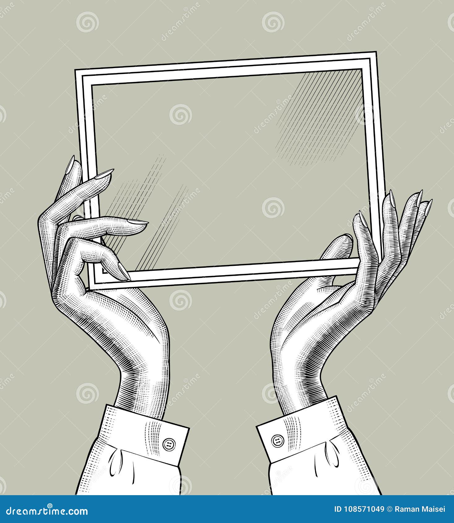 Hands of Woman Holding a Rectangular Frame with Glass Stock Vector ...