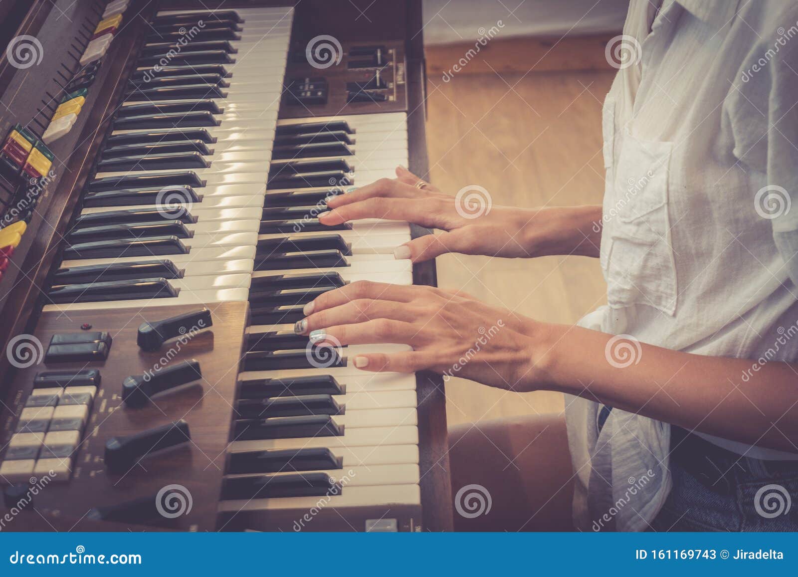 Hands of Woman Playing Electronic Keyboards Stock Image - Image of ...
