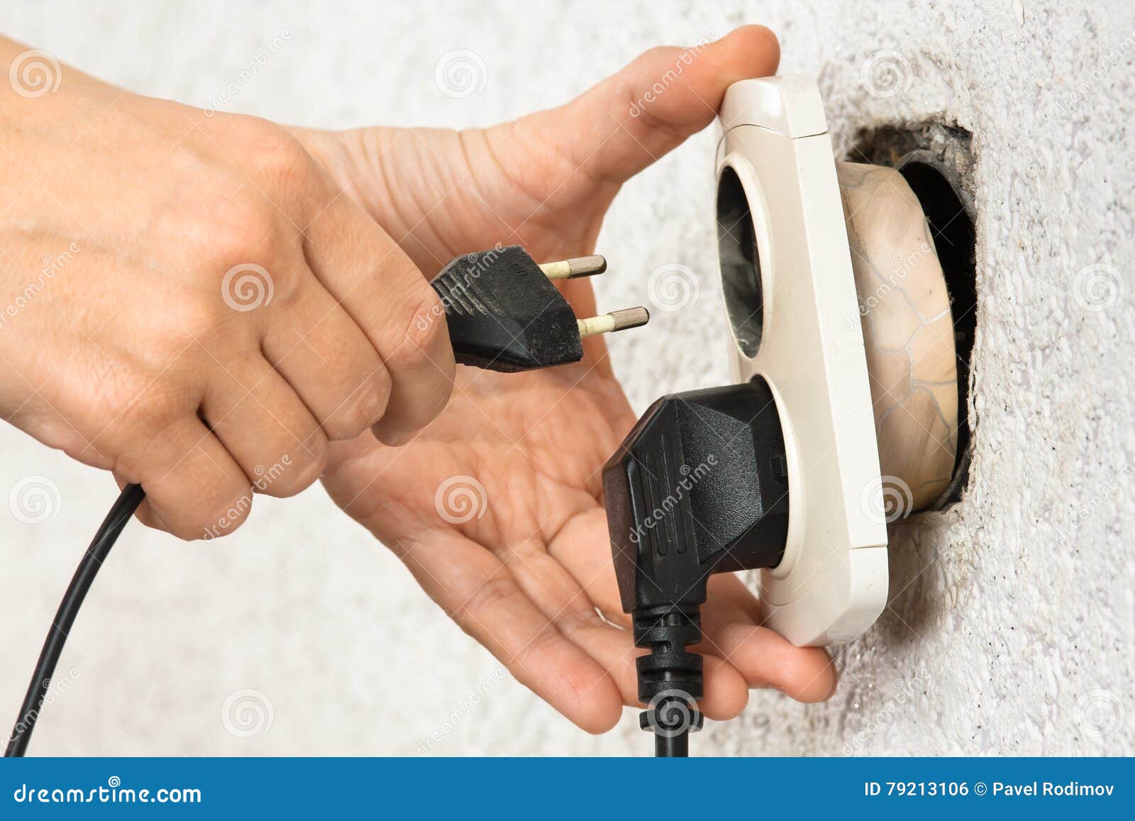 Hands of Woman Using Broken Electric Socket Stock Photo - Image of ...