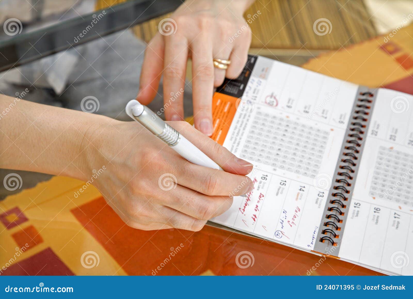 Hands of Woman by Writing in a Calendar Stock Image - Image of woman ...