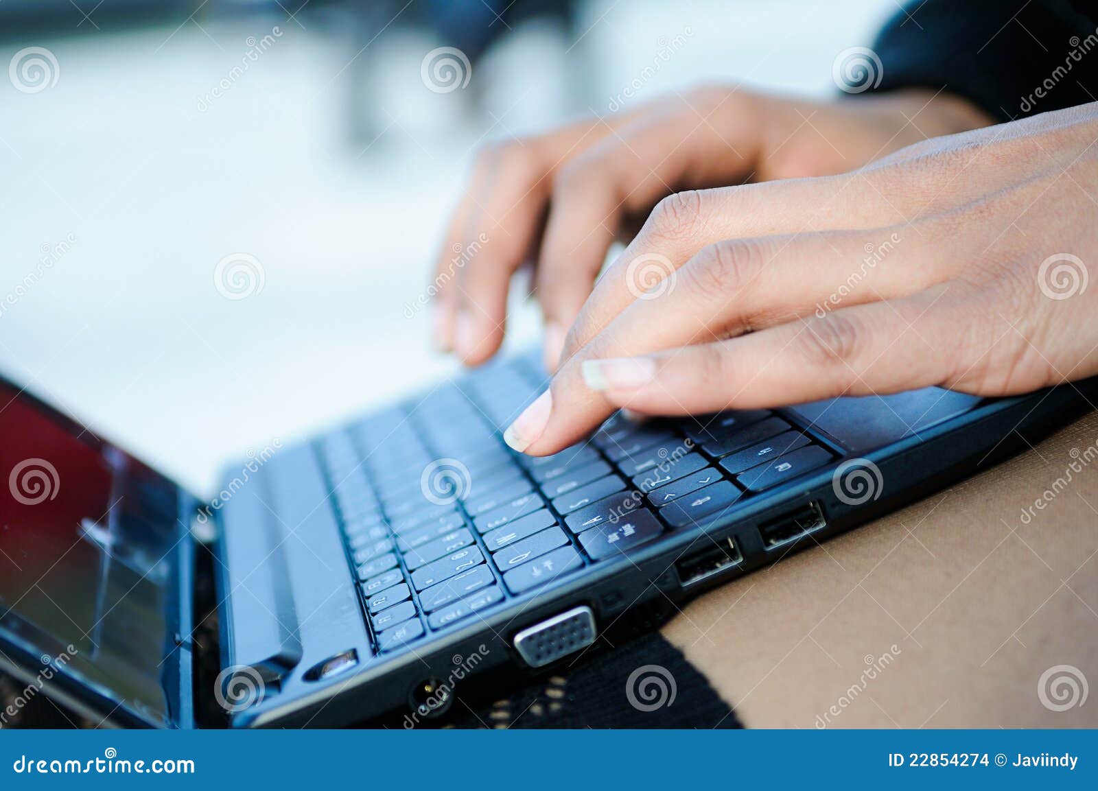 Hands of a Woman Writting with a Laptop Computer Stock Photo - Image of ...