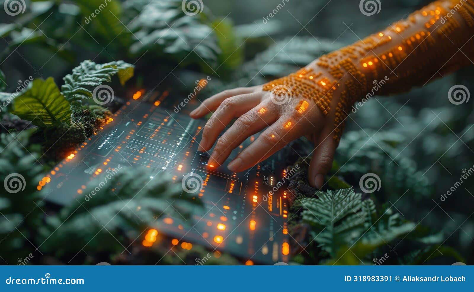 Hands Women Using Eco-future Technologies in the Ecosystem. Working in ...