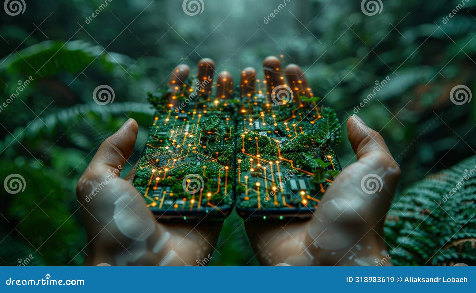 Hands Women Using Eco-future Technologies in the Ecosystem. Working in ...