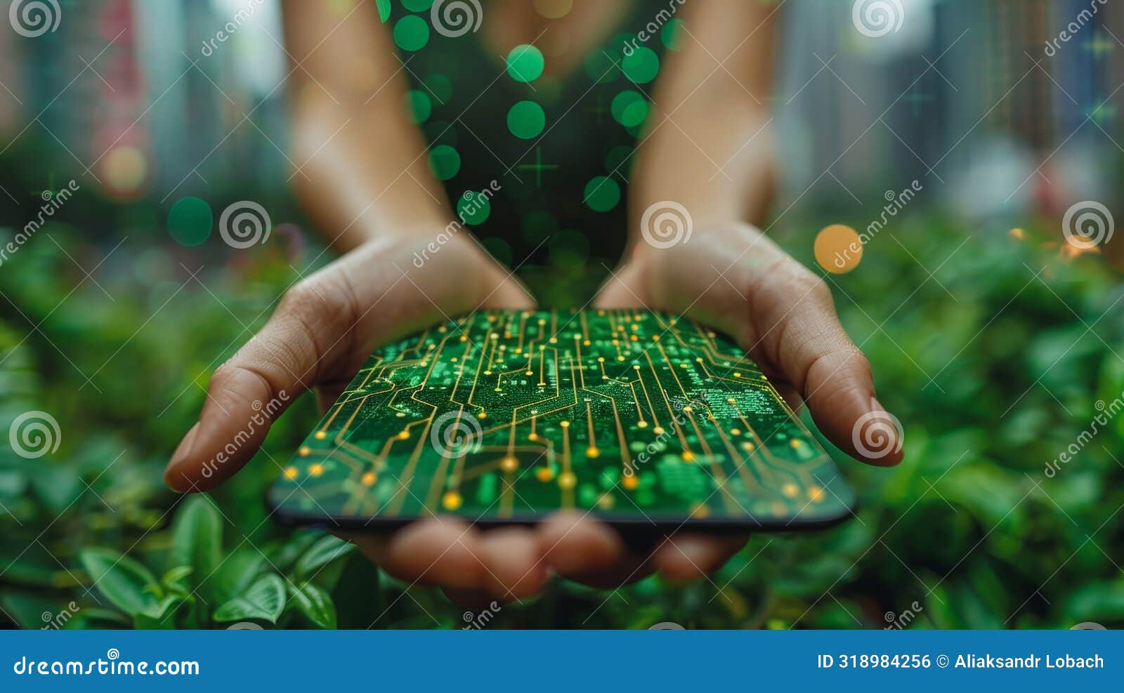 Hands Women Using Eco-future Technologies in the Ecosystem. Working in ...