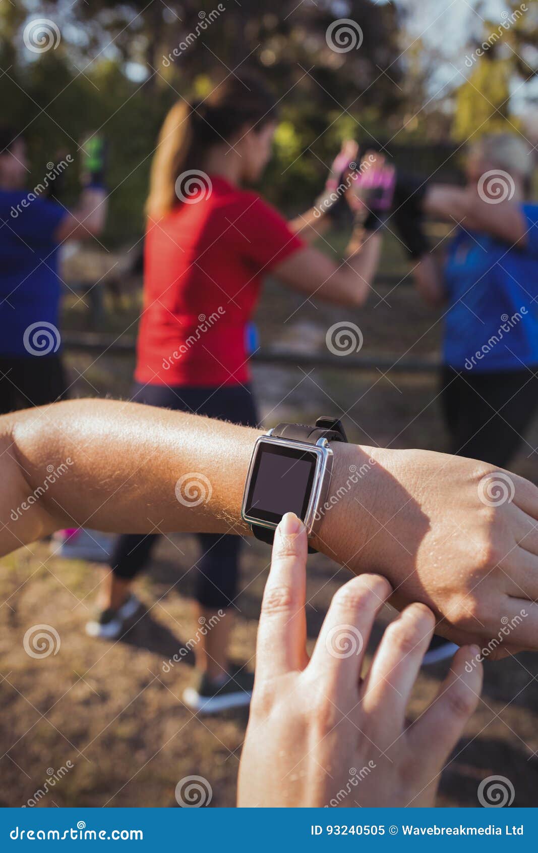 Hands of Women Using Smartwatch in the Boot Camp Stock Image - Image of ...