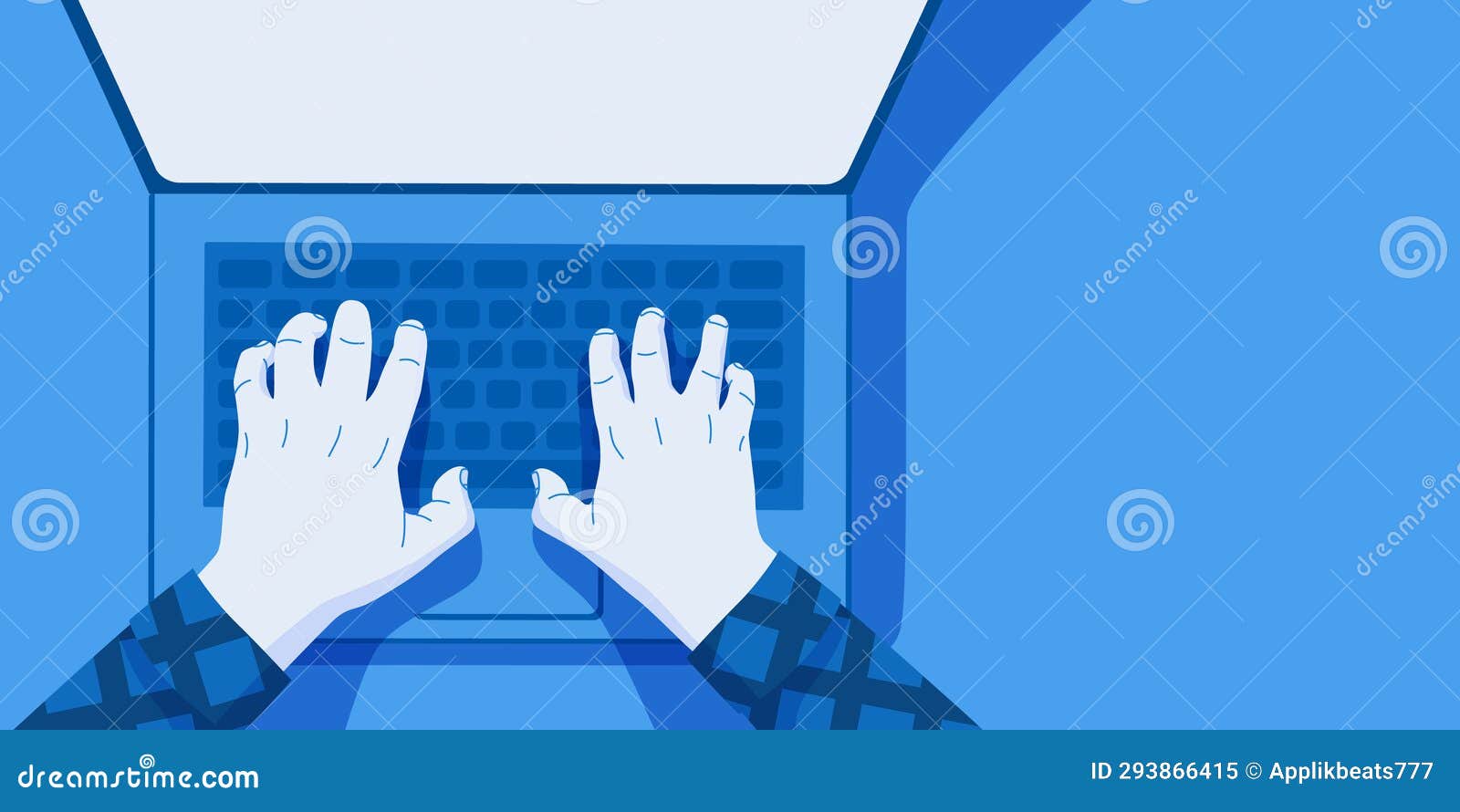 Hands at Work Behind a Laptop Keyboard with at the Table. Workplace at ...