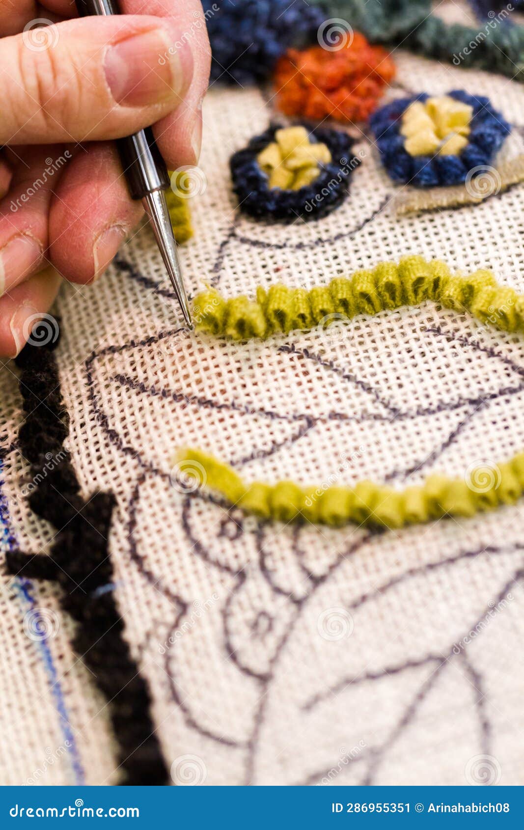 Rug hooking stock image. Image of burlap, fabrix, hands - 286955351