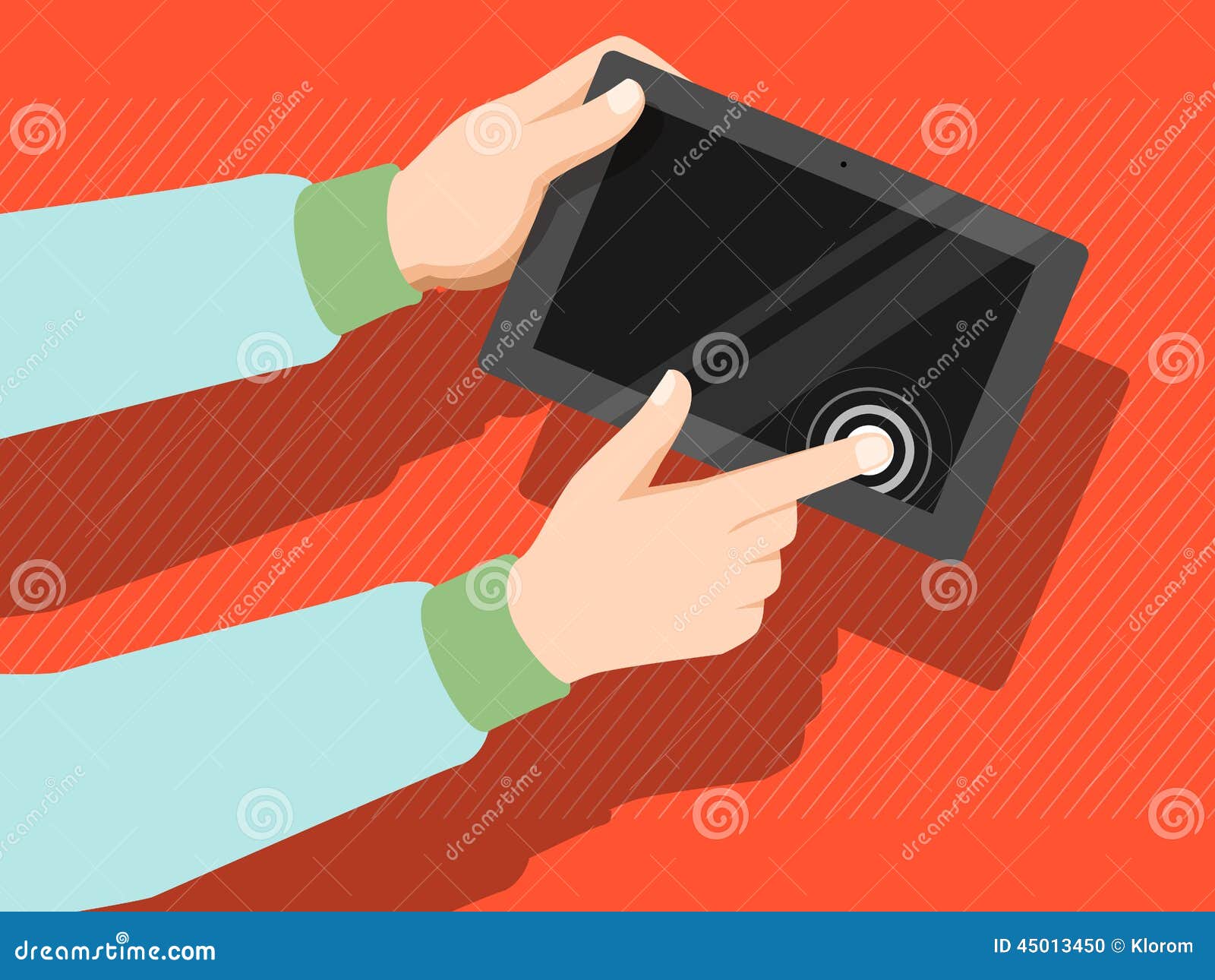 Hands work on the tablet stock illustration. Illustration of person ...