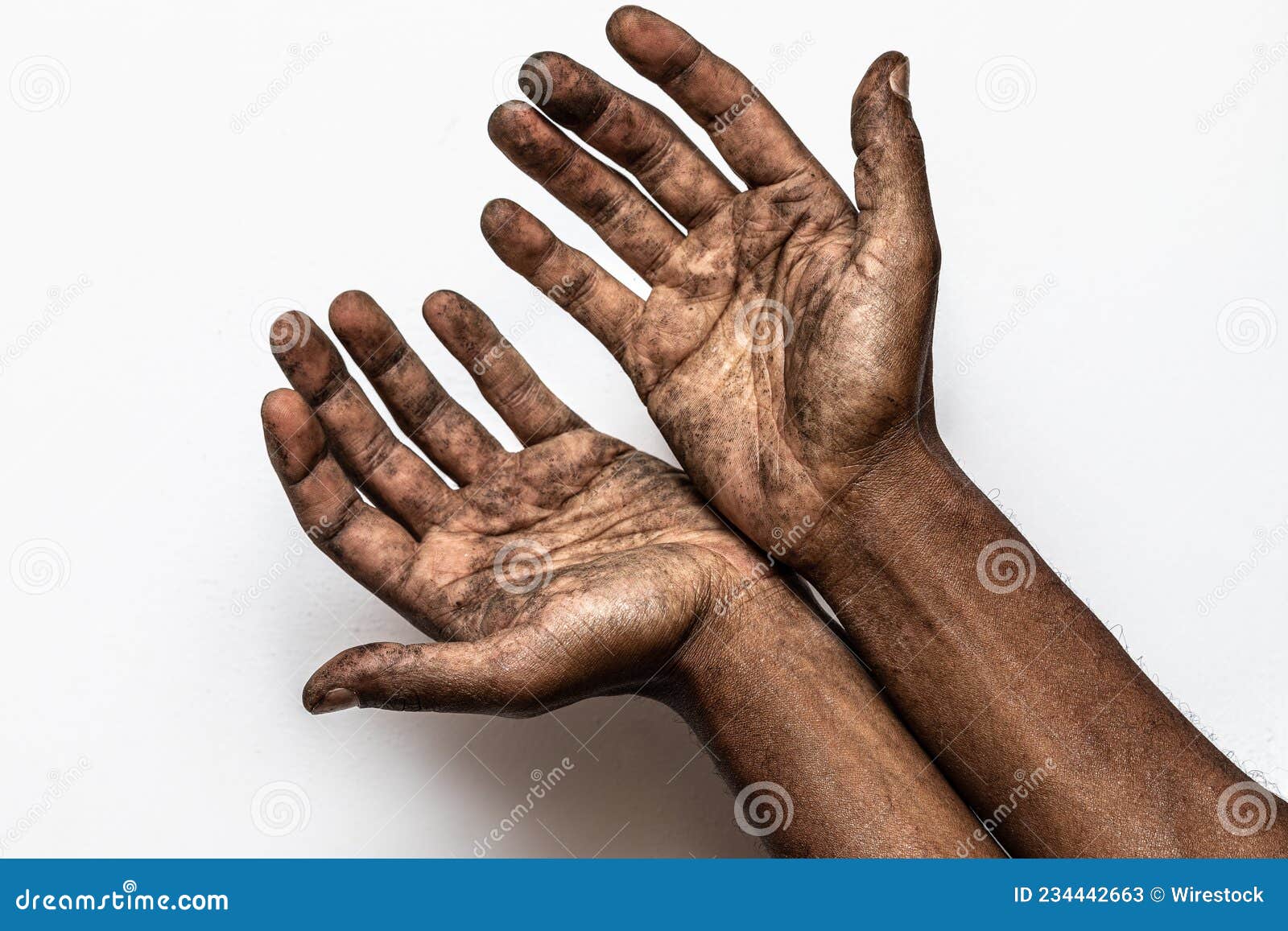Hands of a Worker Doing Manual Work Dirty with Grease and Dust Isolated ...