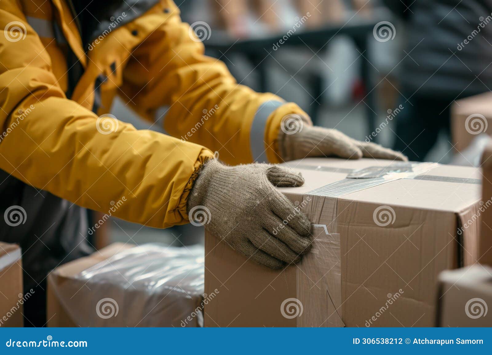 Hands of a Worker Moving Cardboard Boxes in a Warehouse, Packing Boxes ...