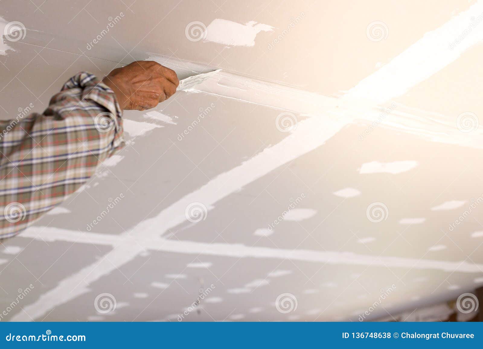 Hands of Workers are Repairing the Ceiling Stock Photo - Image of ...