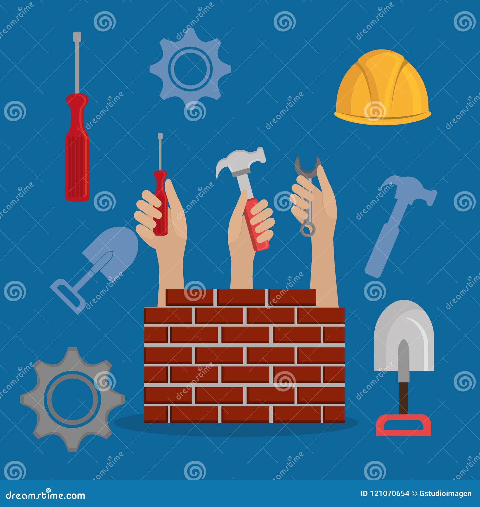 Hands Workers with Under Construction Icons Stock Vector - Illustration ...