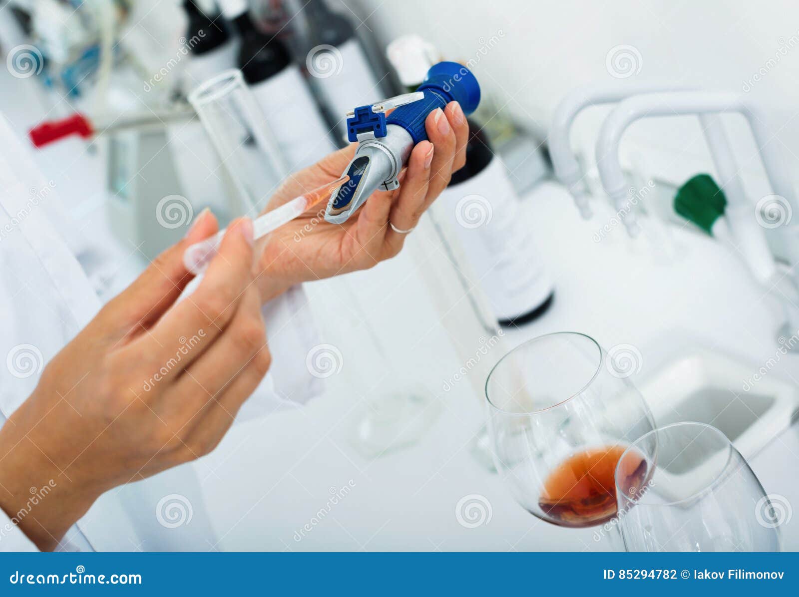 Hands Working in Chemical Laboratory Checking Wine Qualities Stock ...