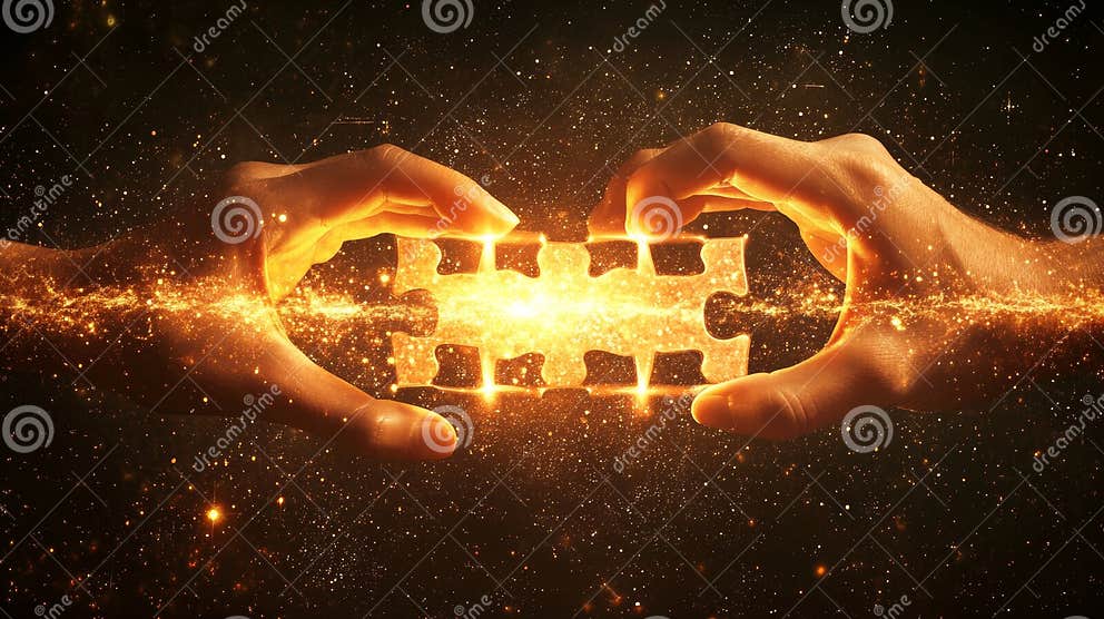 Hands Working on a Digital Puzzle with a Soft Gradient Background ...