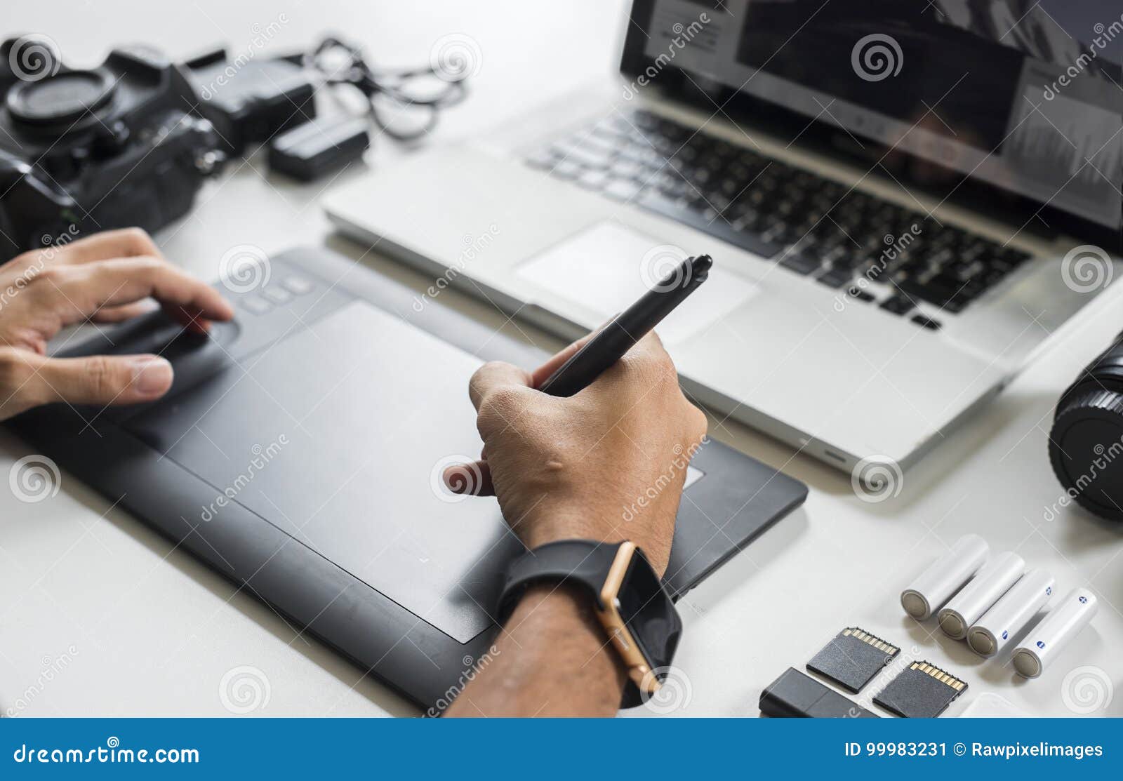 Hands Working for Editing with Digital Laptop Stock Image - Image of ...