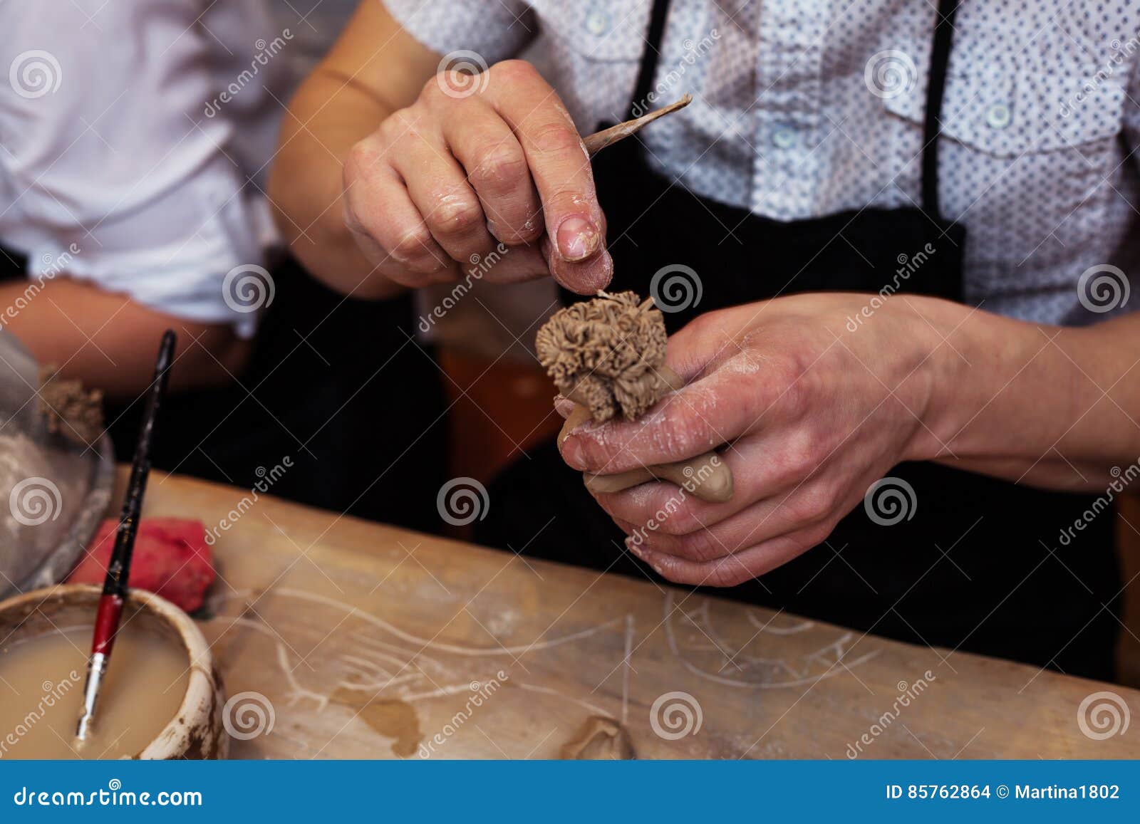 Hands Working and Finishing Sculpture with Clay Stock Photo - Image of ...